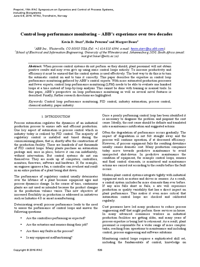 Control Loop Performance Monitoring - ABB's Experience Over Two Decades ...