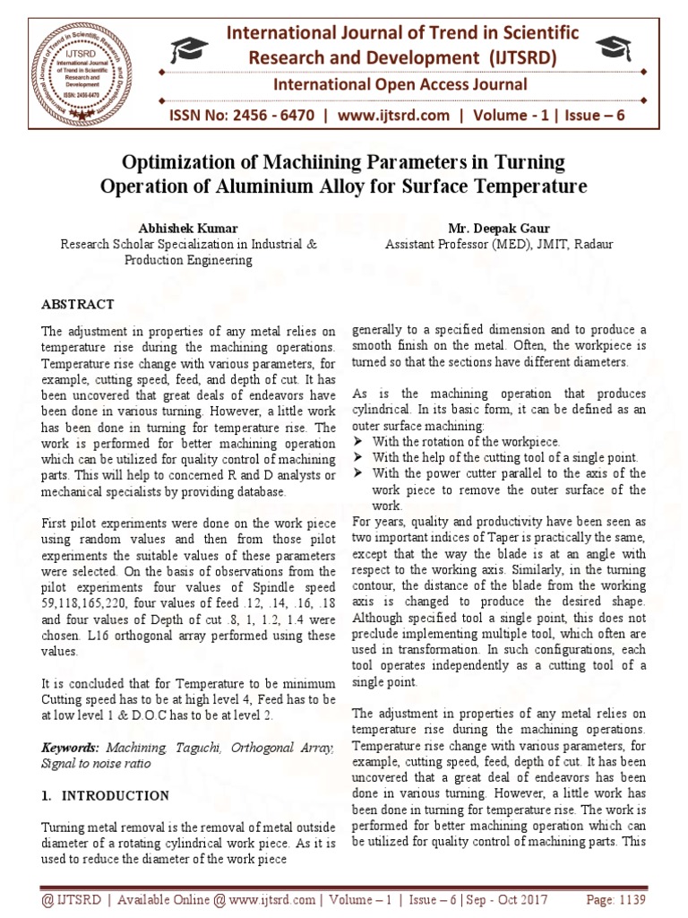 Optimization Of Machiining Parameters In Turning Operation Of Aluminium Alloy For Surface