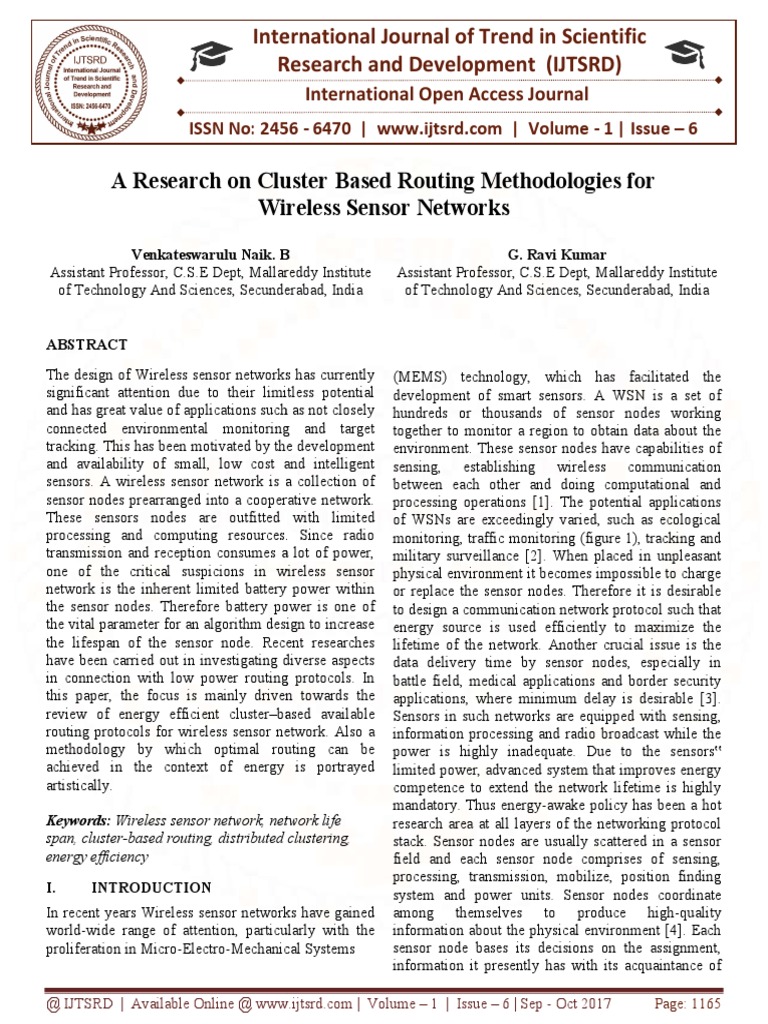 A Research On Cluster Based Routing Methodologies For Wireless Sensor Networks Pdf Wireless