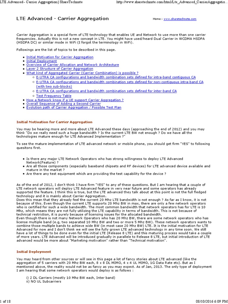 LTE Advanced - Carrier Aggregation - ShareTechnote | PDF | Lte ...