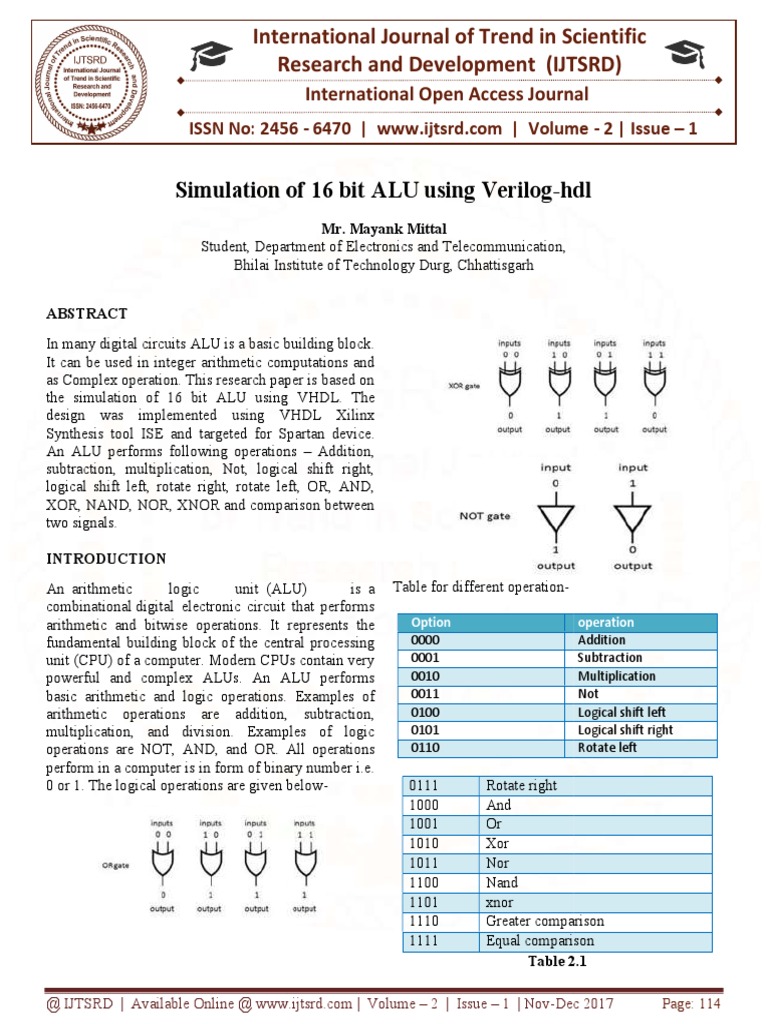 Simulation of 16 Bit ALU Using Verilog-Hdl | Download Free PDF | Arithmetic | Computer Hardware