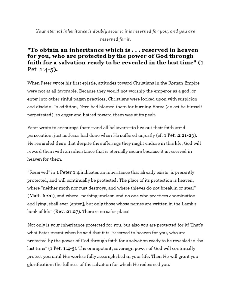 Your Eternal Inheritance | PDF