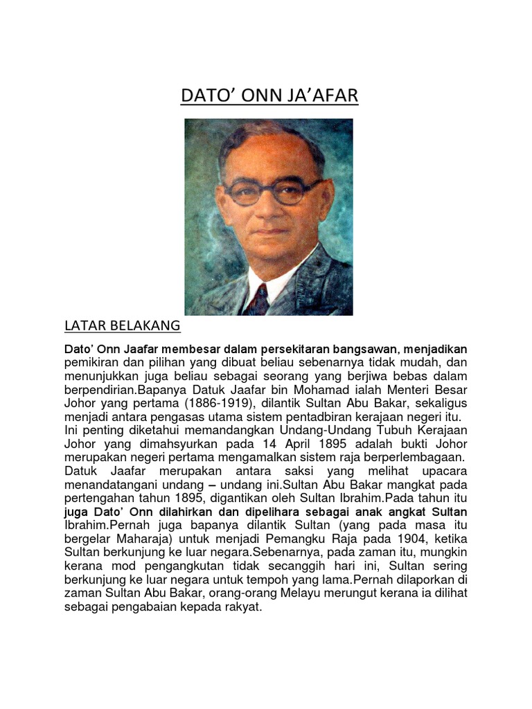 Biografi Dato' Onn Jaafar dan Sumbangannya | PDF | Politik