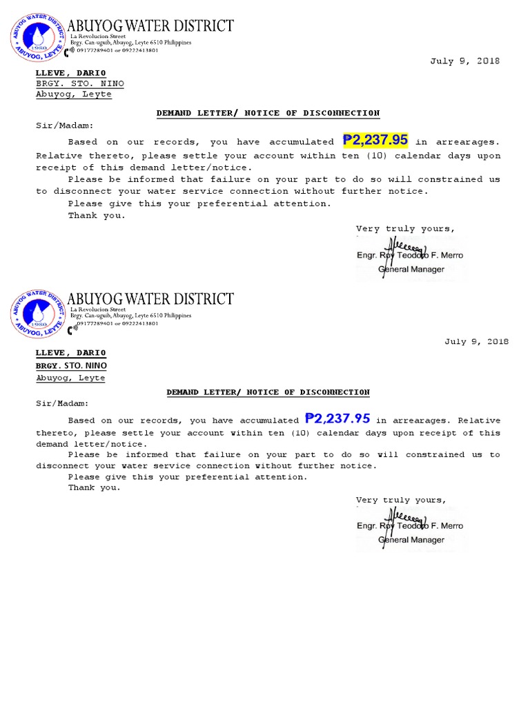 Water Service Disconnection Notice | PDF