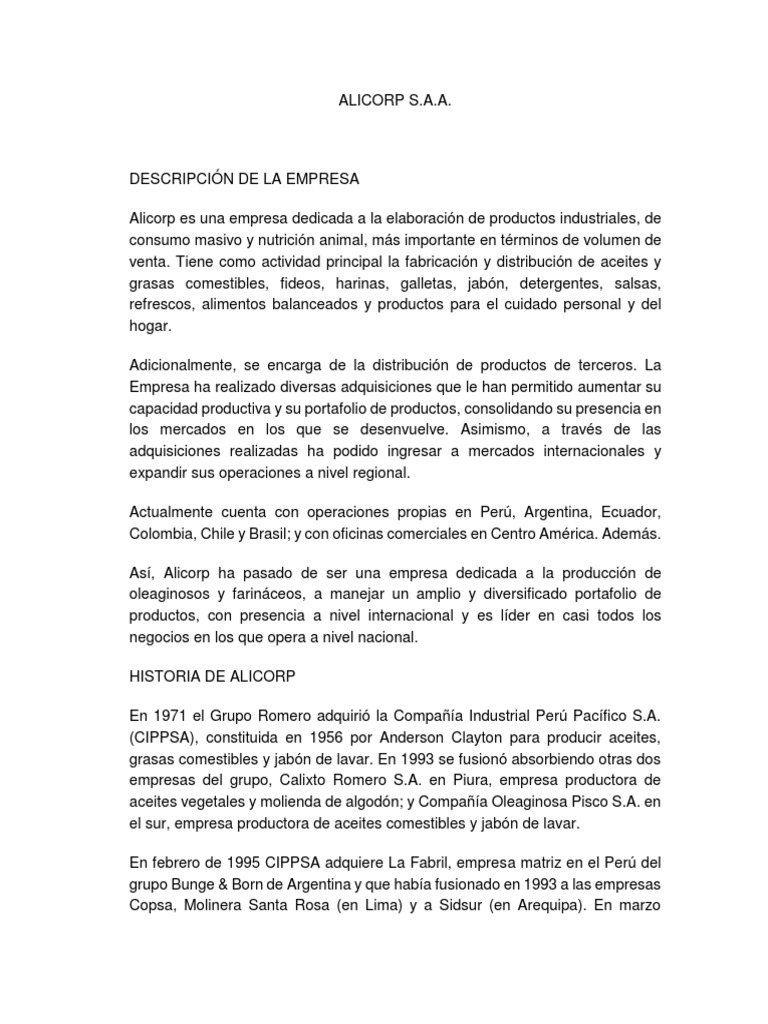 Historia de Alicorp | PDF | Calidad (comercial) | Marketing
