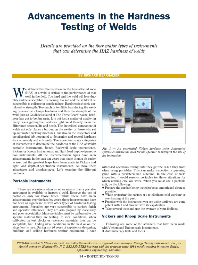 Hardness Testing Methods for Welds | PDF | Hardness | Welding