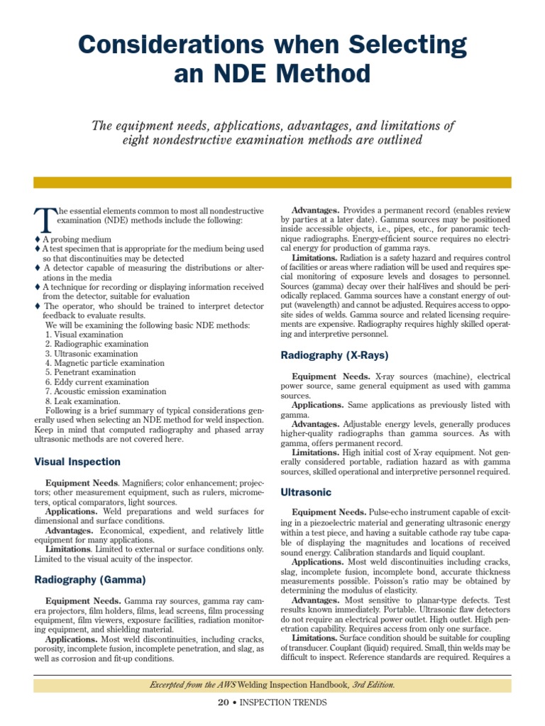 ARTICLE - Considerations When Selecting An NDE Method (2010) | PDF ...