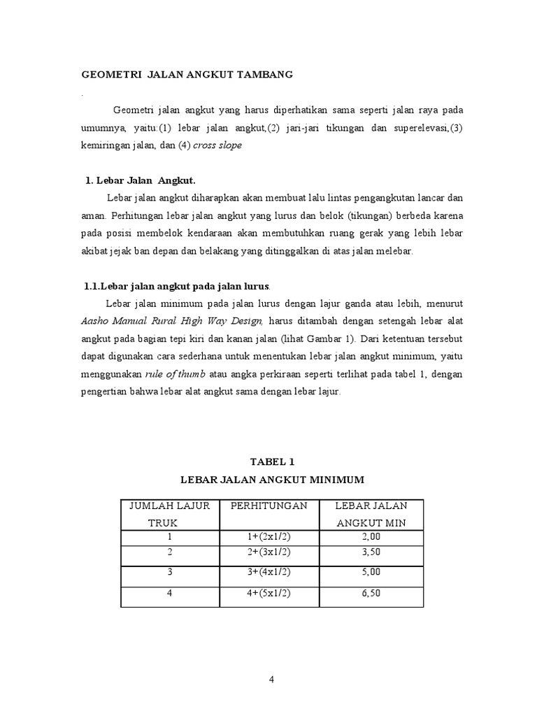 Geometri Jalan Angkut Tambang PDF | PDF | Metode & Bahan Ajar