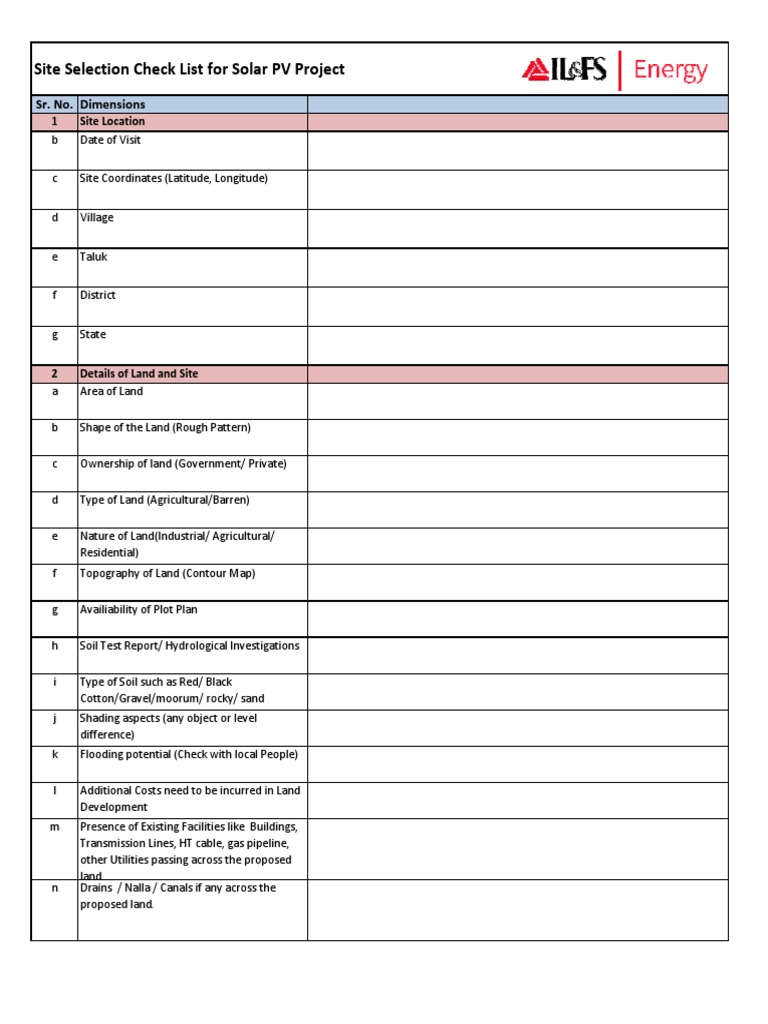 Comprehensive Site Selection Checklist for Evaluating the Feasibility ...