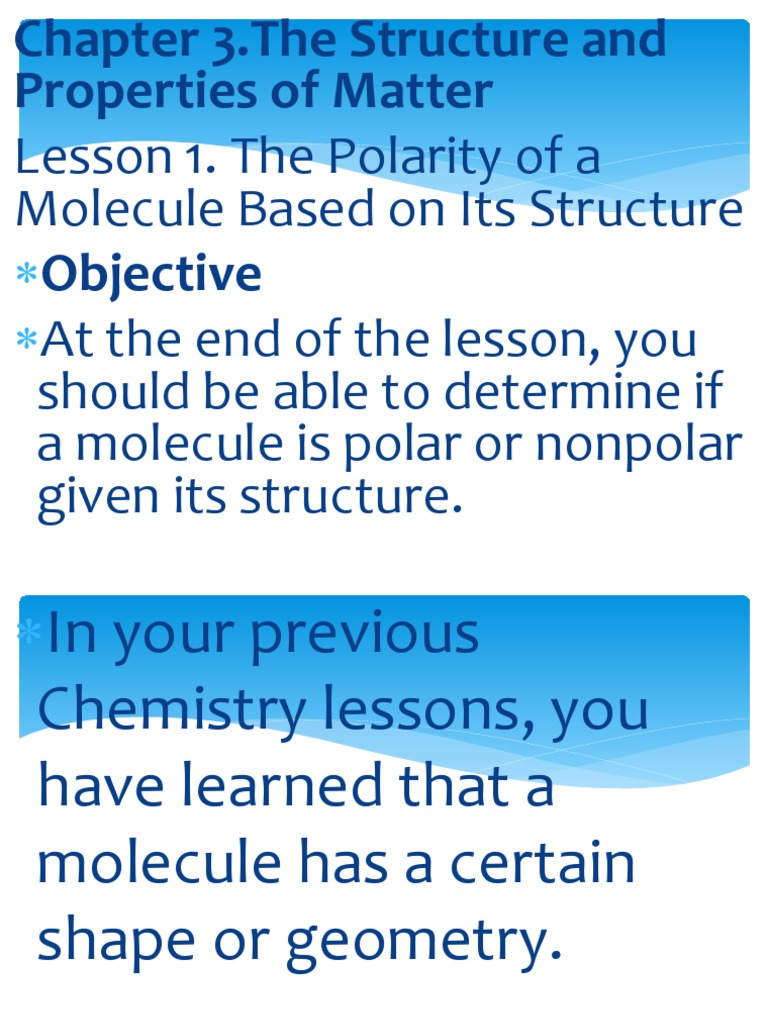 Lesson 1 The Polarity of A Molecule Based On Its Structure - Copy ...