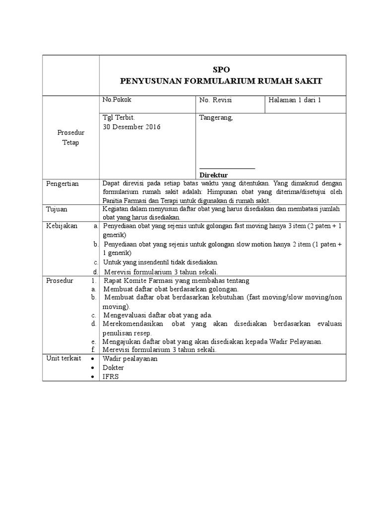 Spo Penyusunan Formularium Rumah Sakit Pdf