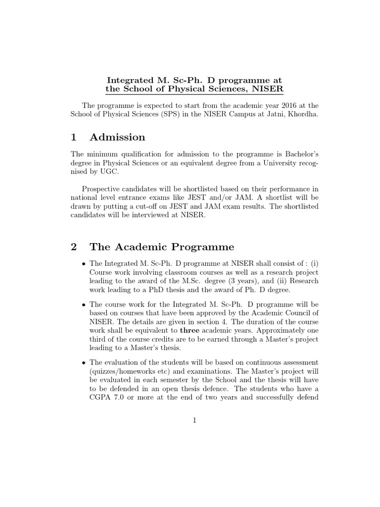 NISER Integrated M.Sc-Ph.D Program Overview | PDF | Density Functional ...