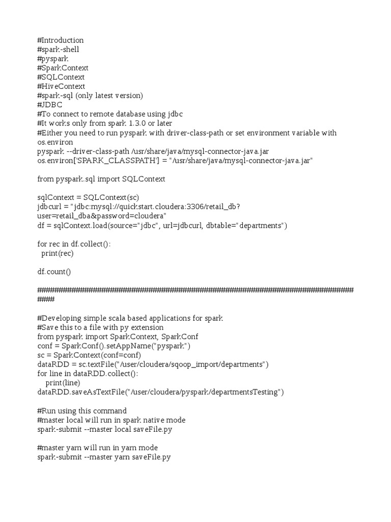 Pyspark Commands | PDF | Digital Technology | Computer Architecture