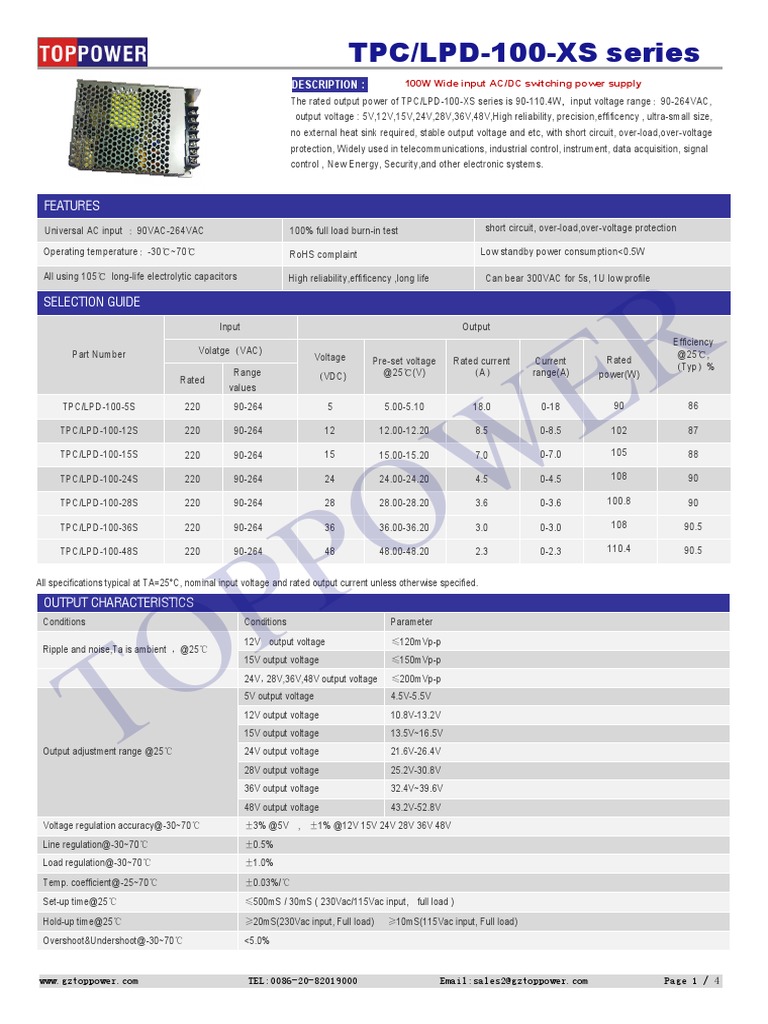 TPC LPD-100-XS | PDF | Power Supply | Electrical Engineering