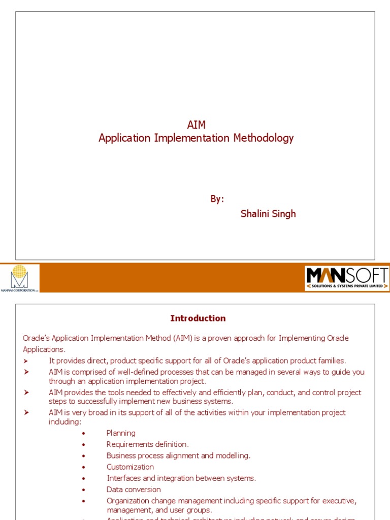 AIM Application Implementation Methodology: By: Shalini Singh | PDF ...