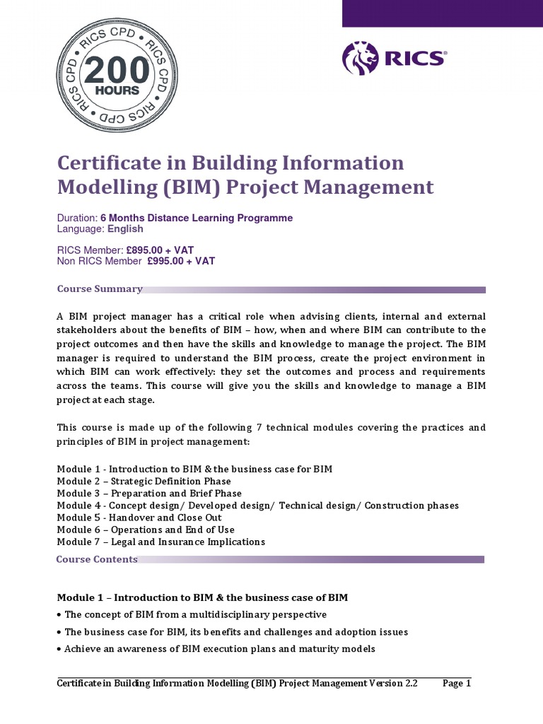 Certificate in Bim Project Management | PDF | Building Information ...
