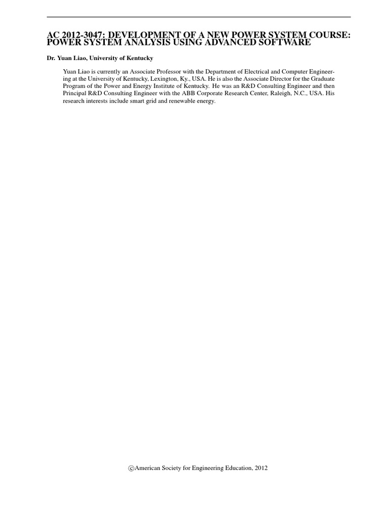 Ac 2012-3047: Development of A New Power System Course: Power System ...