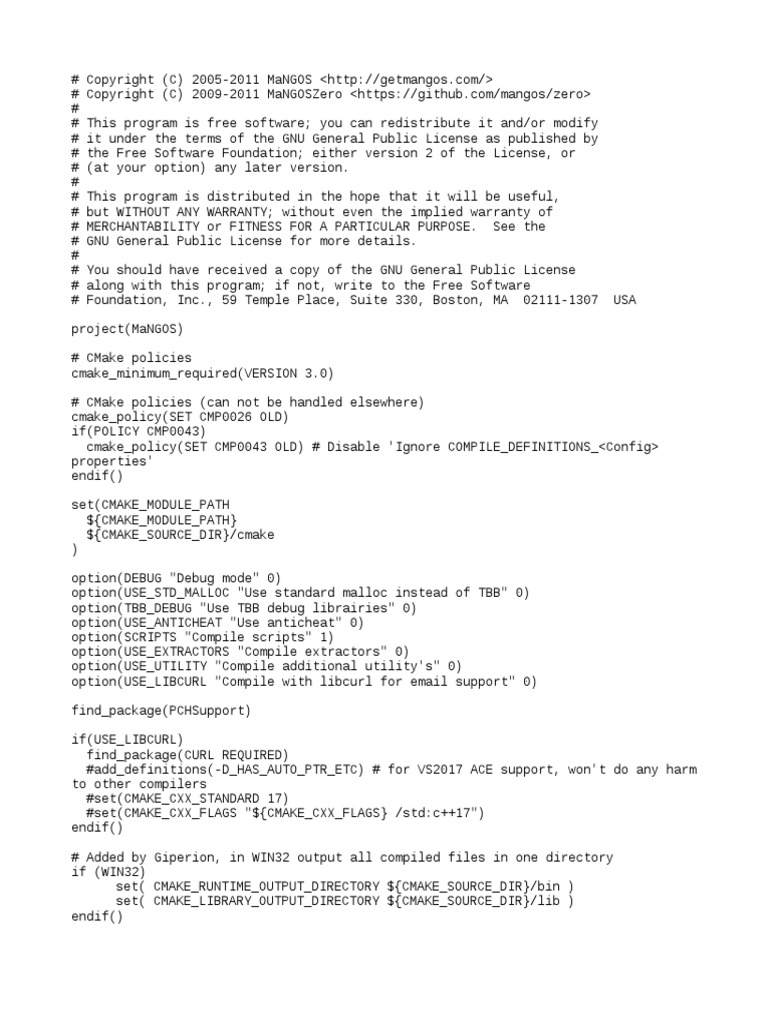 Cmake List For Cmangos Zero | PDF | Free Software | Operating System Families