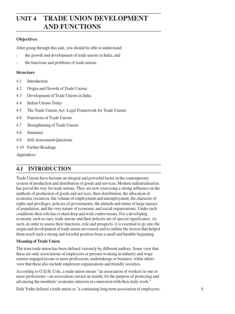 Growth and Functions of Trade Unions in India | PDF | Trade Union | Welfare