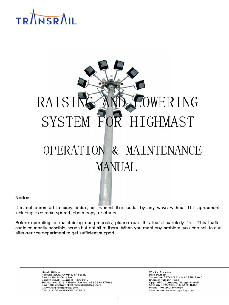High Mast - Operation & Maintenance Manual | PDF | Electrical Connector ...
