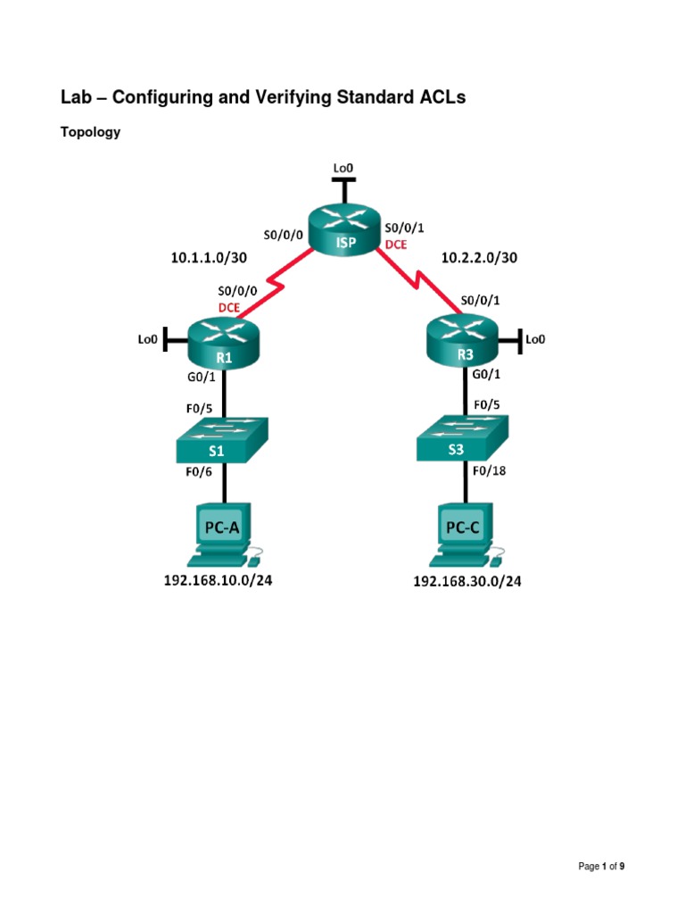 Lab 31 Configuring And Verifying Standard Acls Pdf Router Computing Ip Address 0167