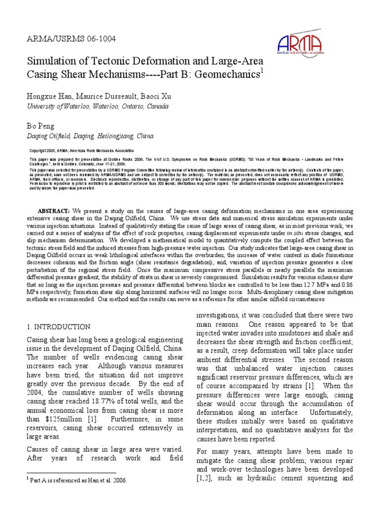Simulation of Tectonic Deformation and Large-Area Casing Shear ...