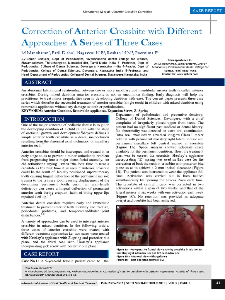 Correction of Anterior Crossbite with Removable Appliances | PDF ...