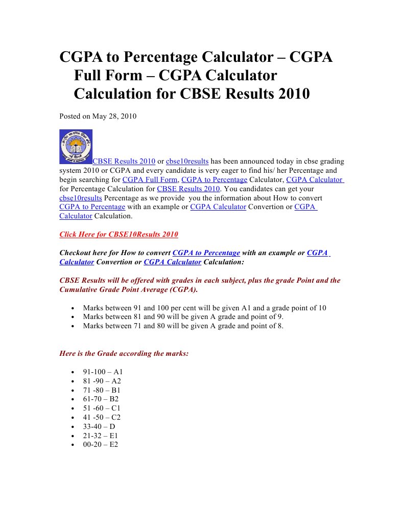 CGPA To Percentage Calculator - CGPA Full Form - CGPA Calculator ...