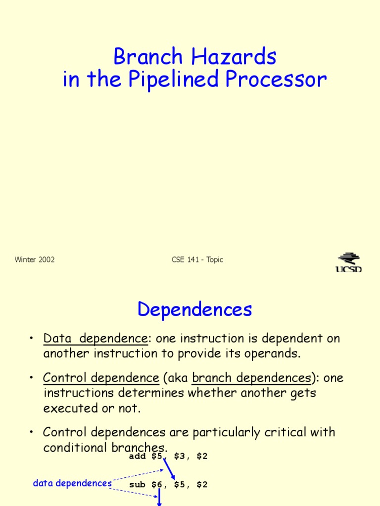 Branch Hazards in The Pipelined Processor: Winter 2002 CSE 141 - Topic | PDF | Integrated ...