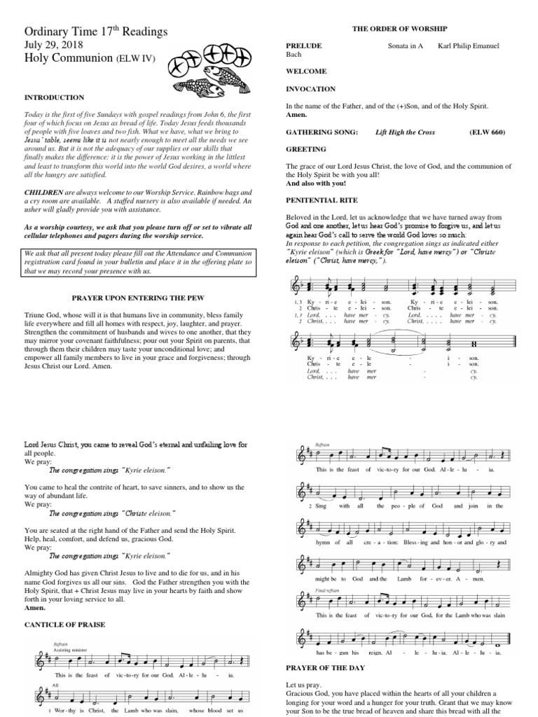 Ordinary Time 17 Readings Holy Communion: July 29, 2018 | PDF ...