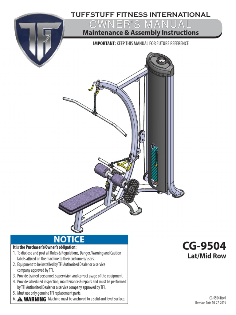 TuffStuff CalGym Lat / Mid Row (CG-9504) Owner's Manual | PDF | Nut (Hardware) | Screw