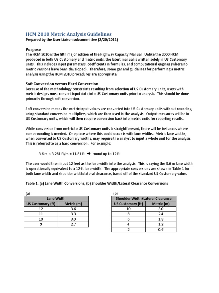 HCM 2010 Metric Analysis Guidelines PDF | PDF | Units Of Measurement ...