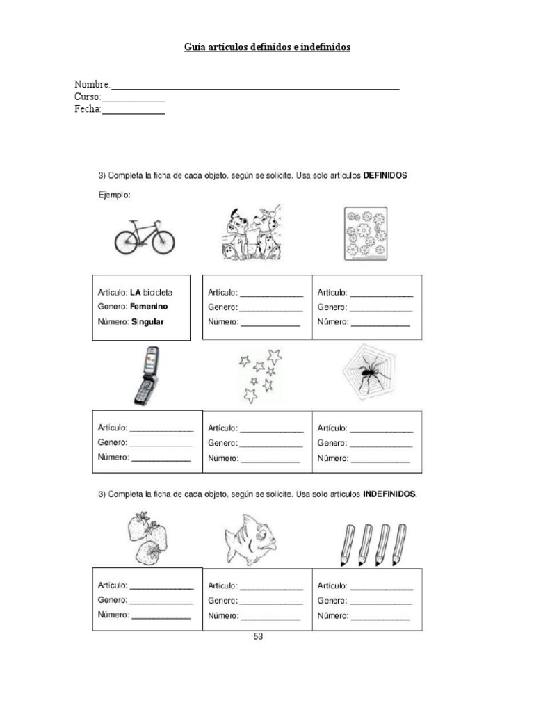 Guía Artículos Definidos e Indefinidos... | PDF