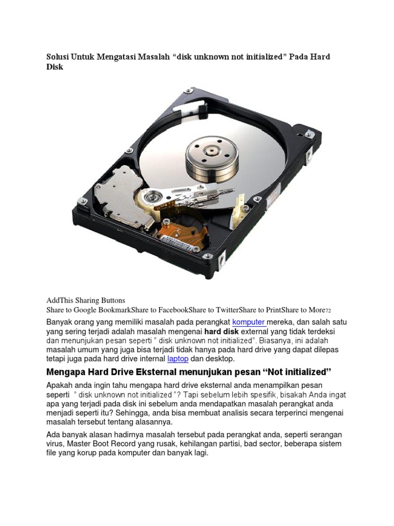 Solusi Untuk Mengatasi Masalah "Disk Unknown Not Initialized" Pada Hard Disk | PDF