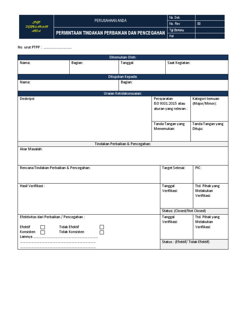 011 Form Permintaan Tindakan Perbaikan Dan Pencegahan | PDF