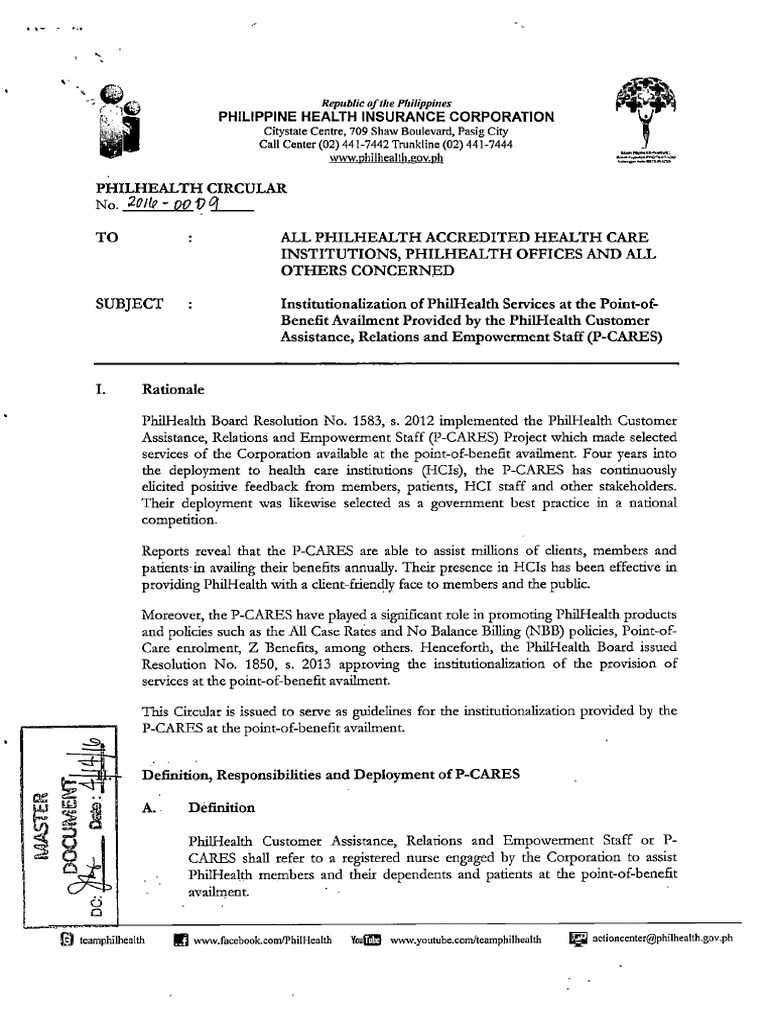 PhilHealth Circular 2016-009 - PCARES | PDF | Government | Social ...