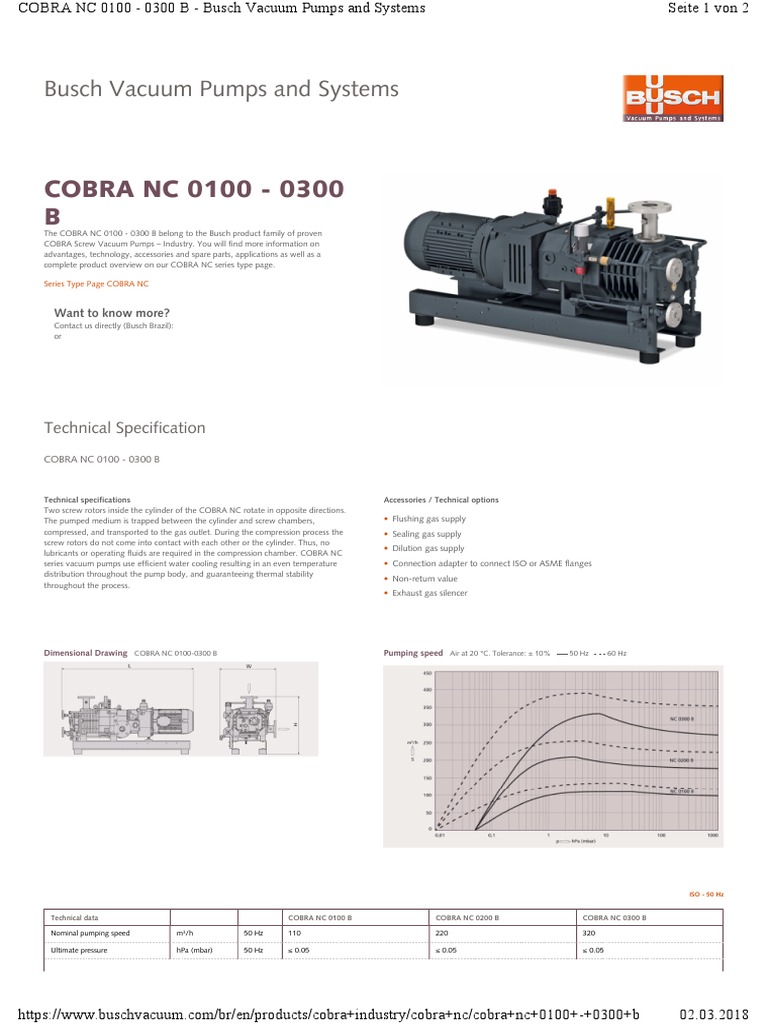 Busch COBRA NC Vacuum Pump Overview | PDF | Pump | Vacuum