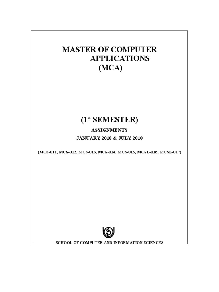 Master of Computer Applications (MCA) : Assignments JANUARY 2010 & JULY ...