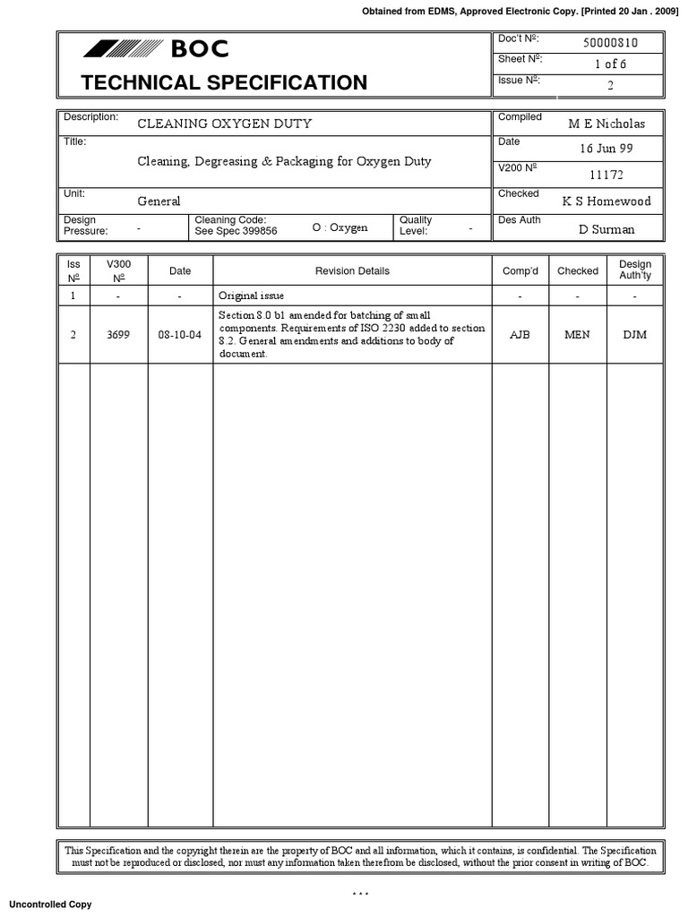 Cleaning of Equipment For Oxygen Service | Specification (Technical ...