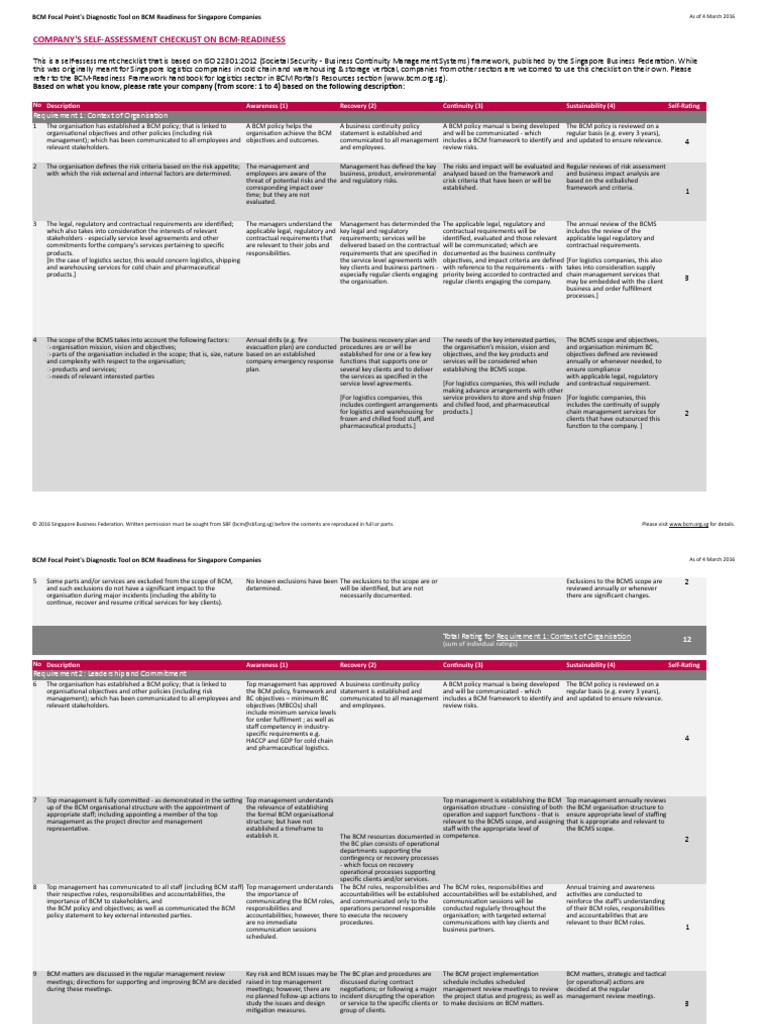 Company'S Self-Assessment Checklist On Bcm-Readiness | PDF | Business ...