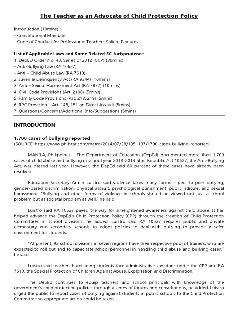 Teachers' Role in Child Protection | PDF | Sexual Harassment | Bullying