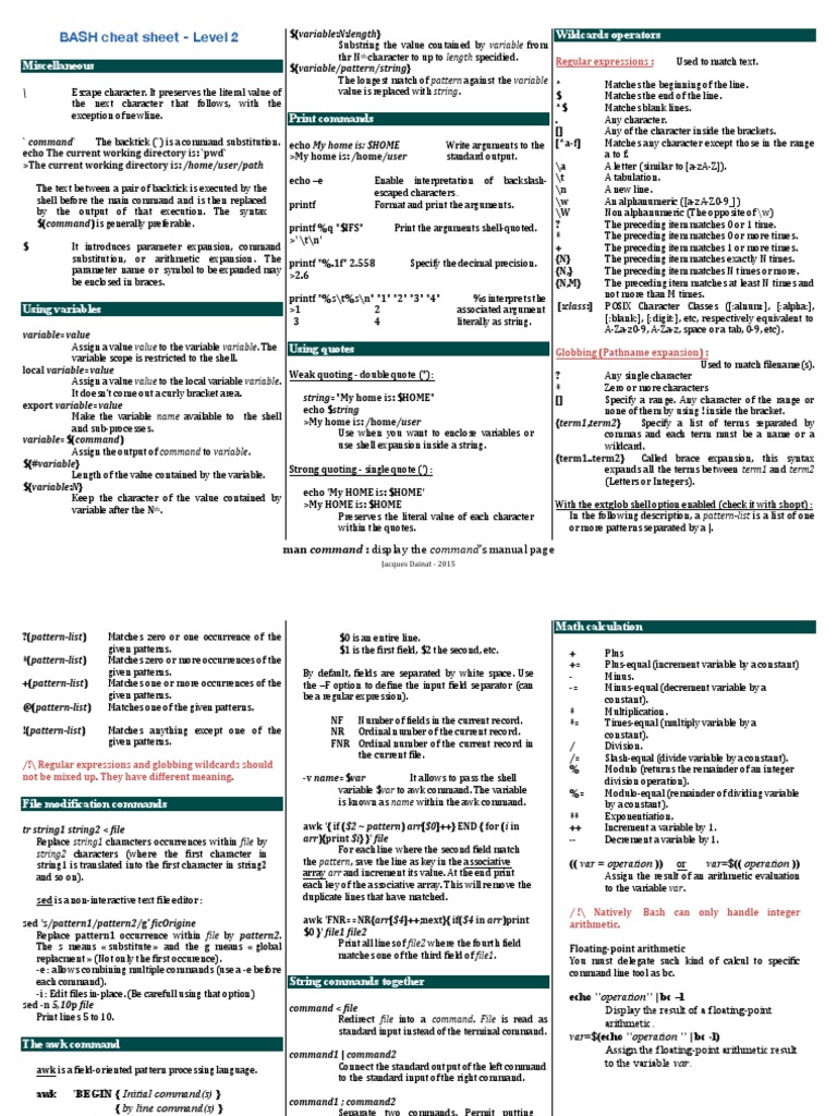 Bash Cheat Sheet Level2 | PDF | Computer Programming | Notation