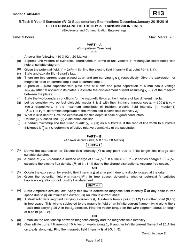 B.Tech II Year II Semester (R13) Supplementary Examinations December/January 2015/2016 | PDF ...