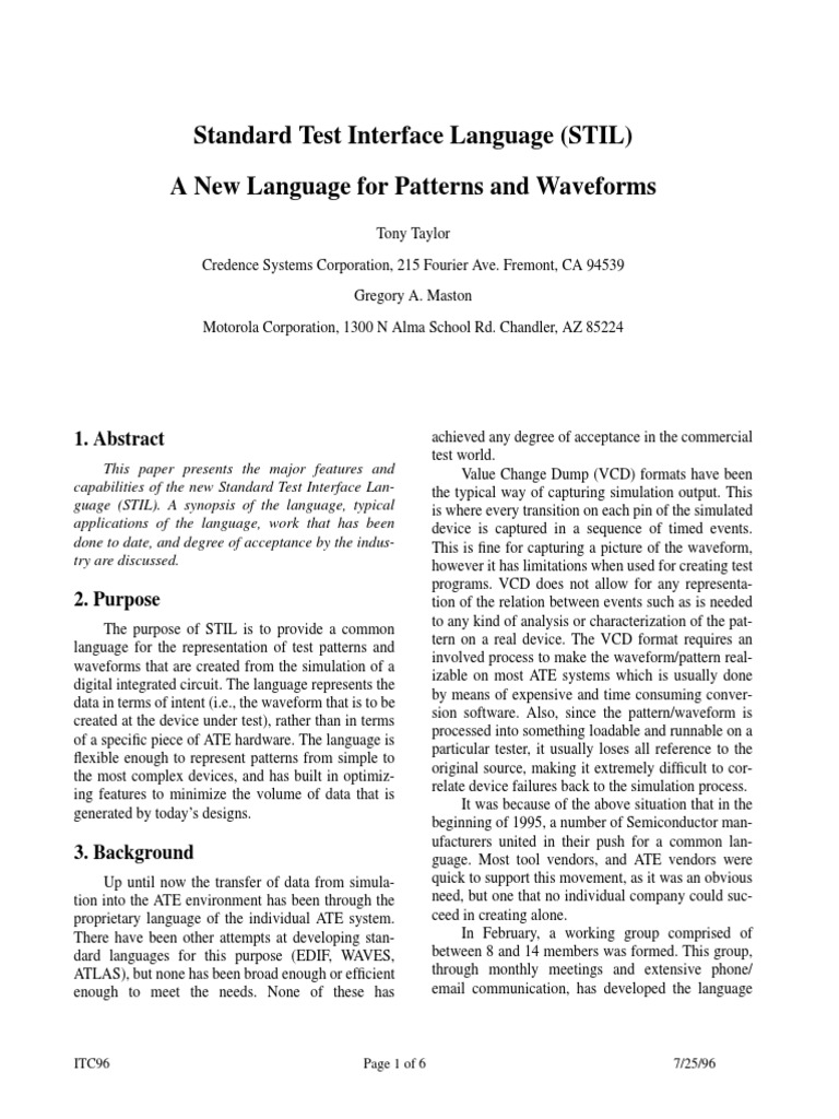 Standard Test Interface Language (STIL) A New Language For Patterns and ...