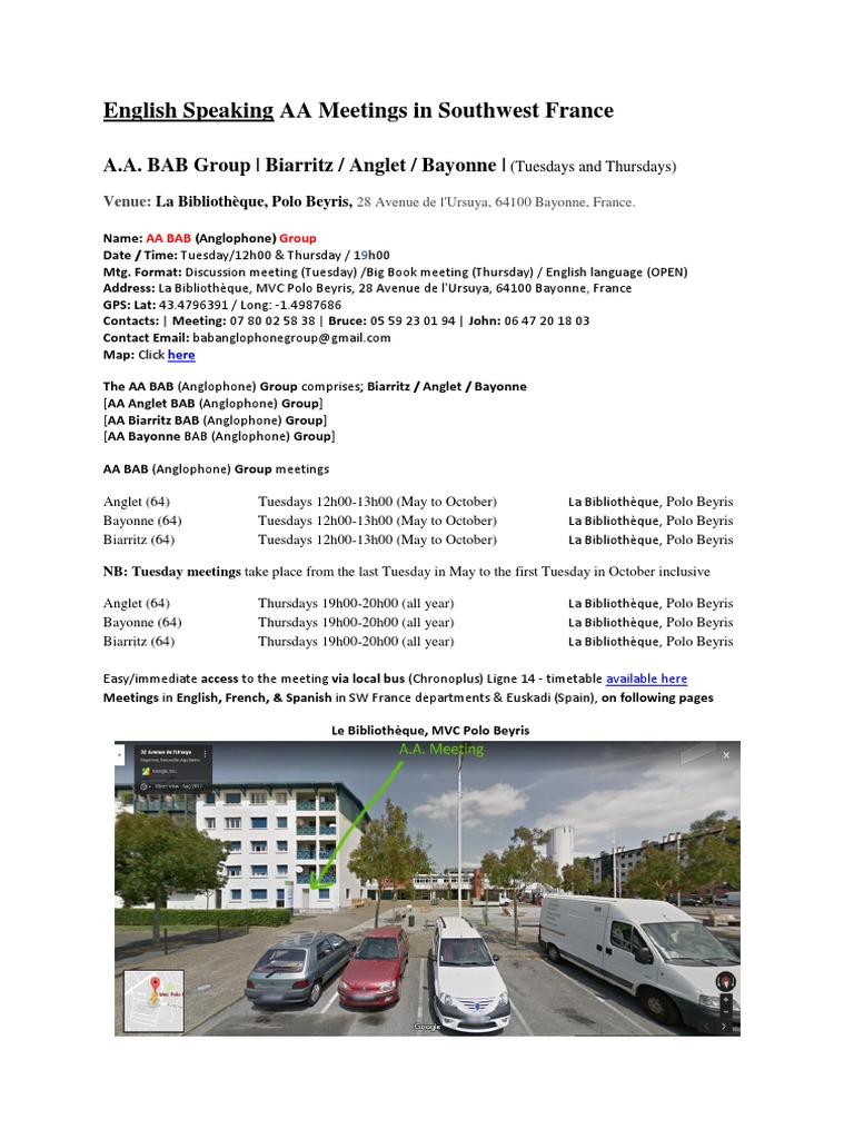 Find The BAB Group Meeting (Visitors) | PDF | Alcoholics Anonymous ...