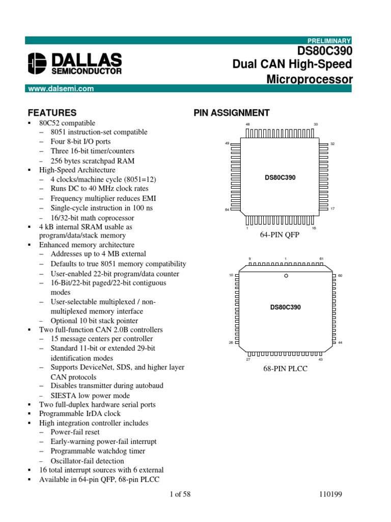 Dual CAN Microprocessor with 80C52 Core & 4kB SRAM | PDF | Input/Output ...