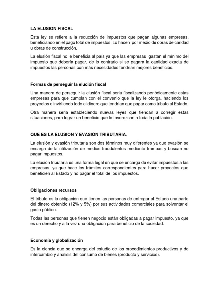 La Elusion Fiscal | PDF | Evasión de impuestos | Exportaciones