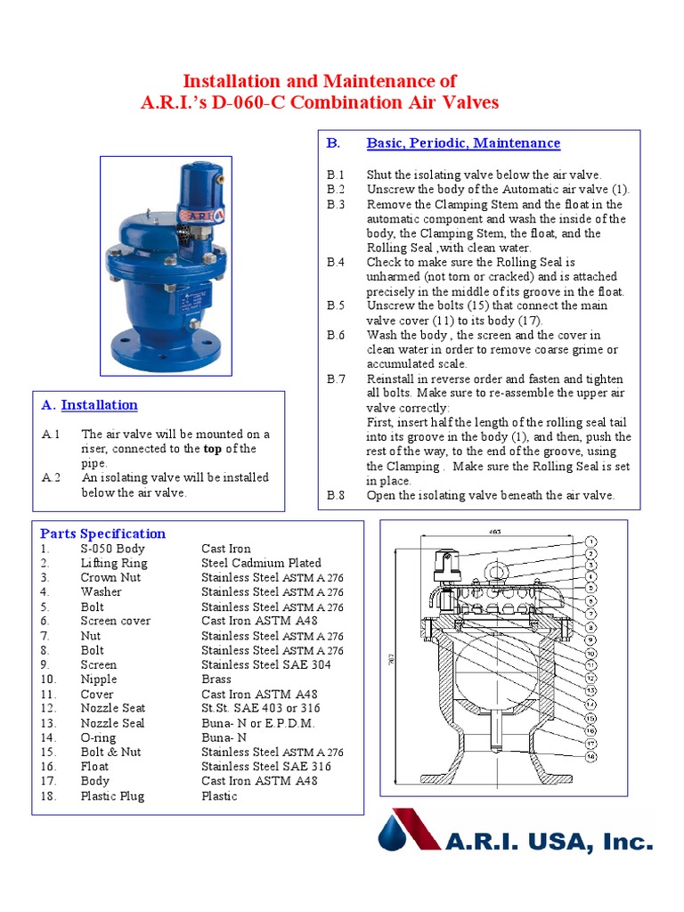 Installation and Maintenance D-060C ARI USA | PDF | Valve | Nut (Hardware)