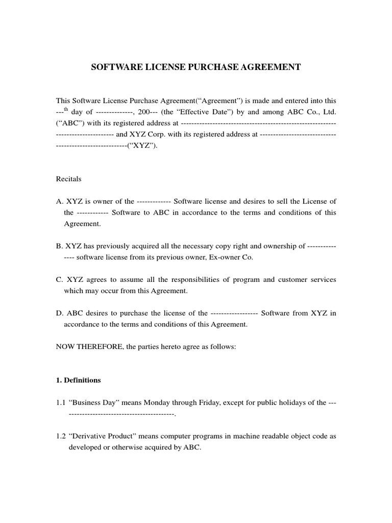 Software License Purchase Agreement | PDF | License | Indemnity