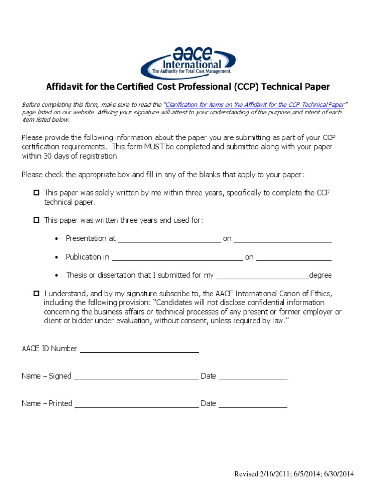 Affidavit For The Certified Cost Professional (CCP) Technical Paper | PDF